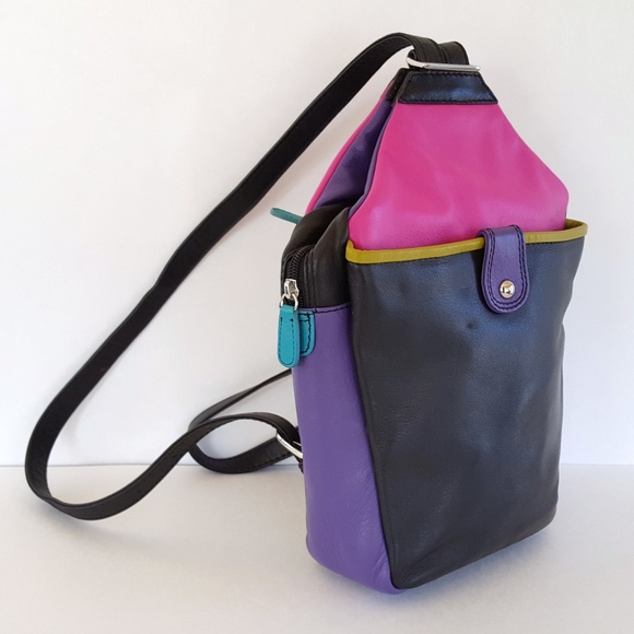 Ili New York | Bags | Ili Mini Backpack Purse Leather Colorblock Sling ...